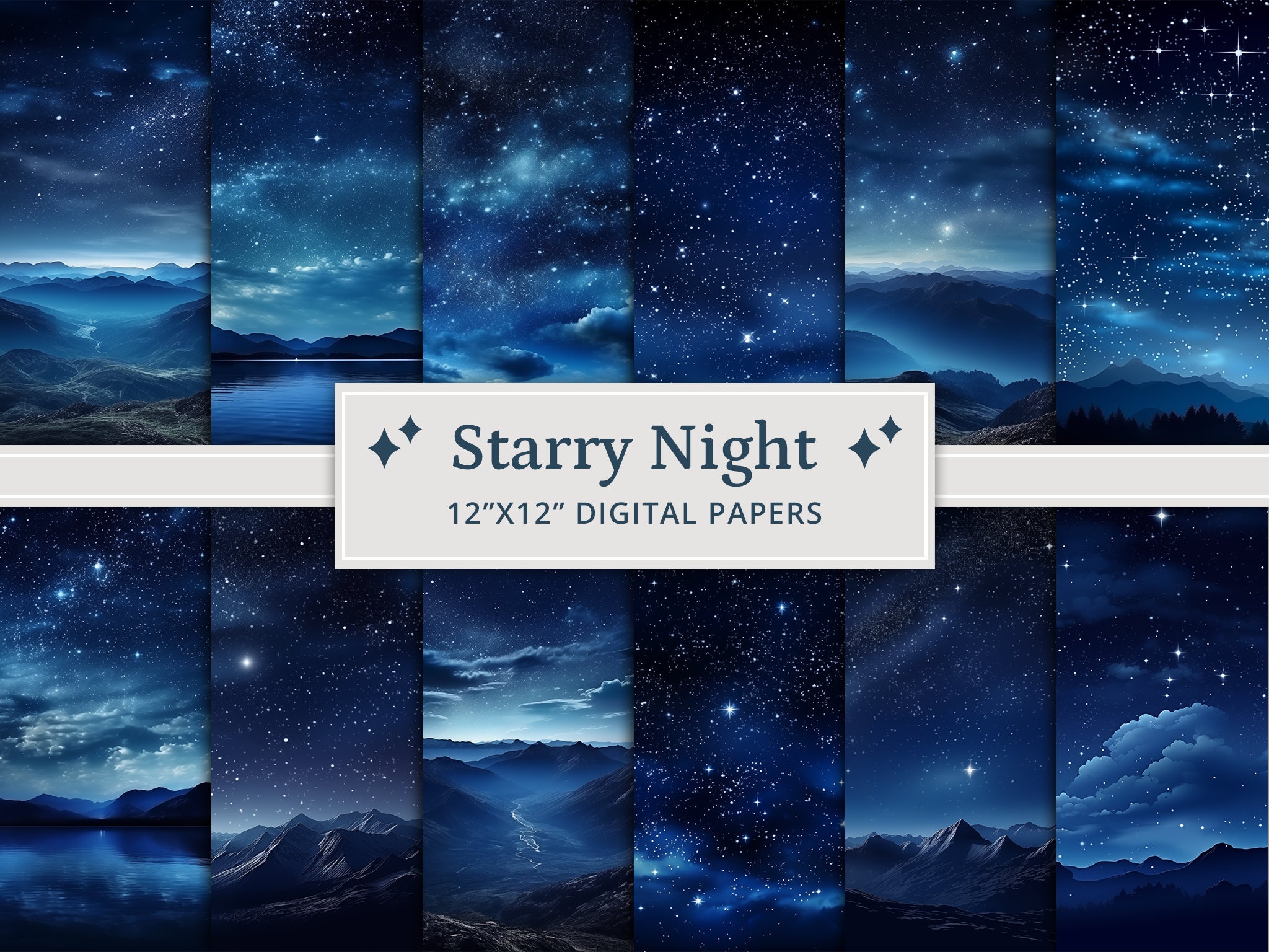32 Starry Night Digital Papers, Night Sky Texture Background, Night ...