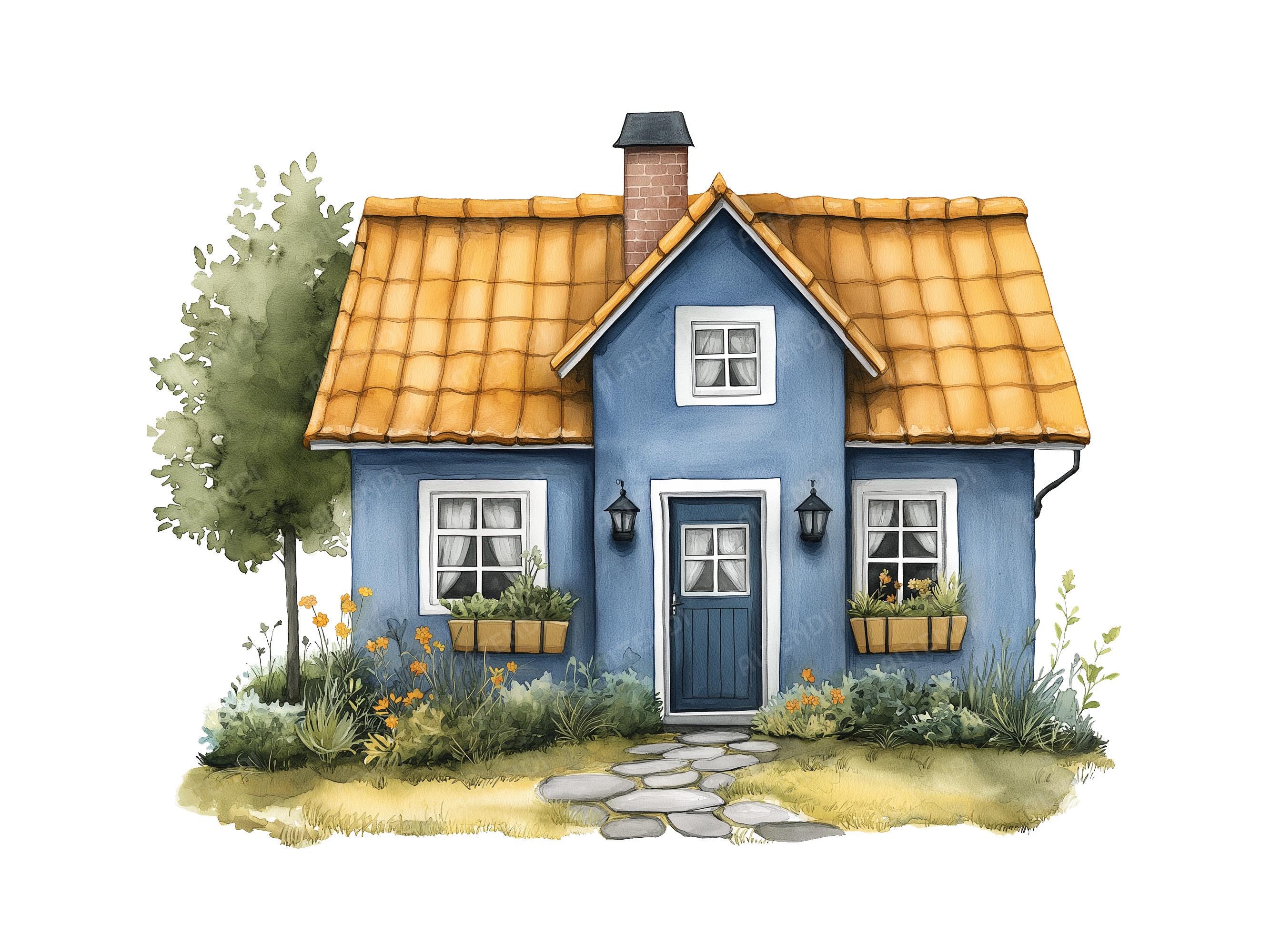 16 Watercolor Scandinavian Cottages Clipart, Scandinavian Cottages ...