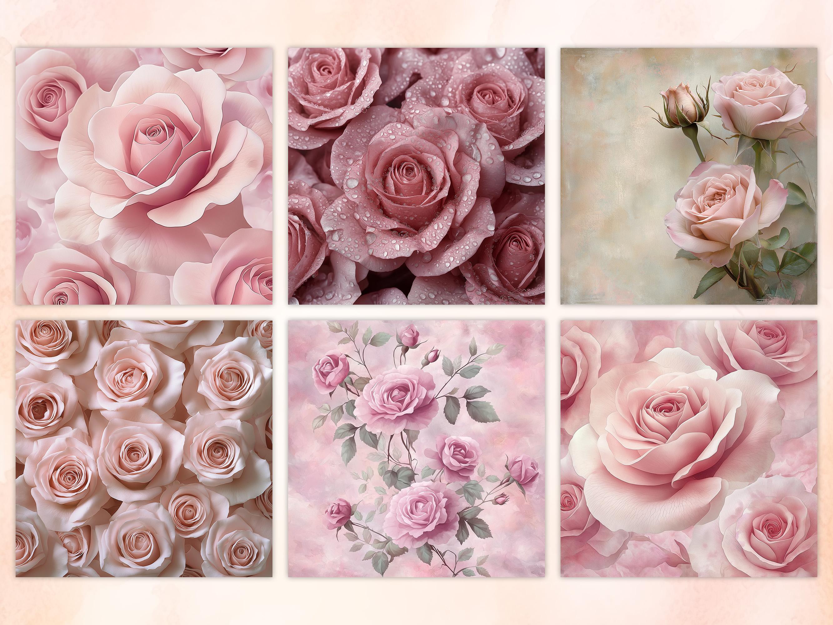 32 Dusty Pink Roses Digital Papers, Floral Collage Paper Pack, Floral ...