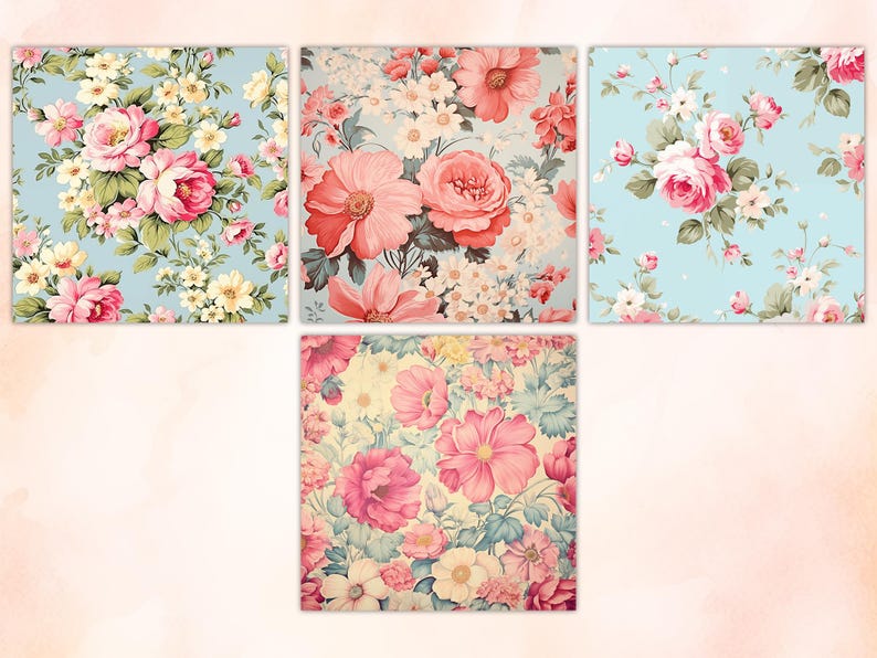40 Shabby Chic Flowers Digital Papers, Vintage Floral Digital Paper ...