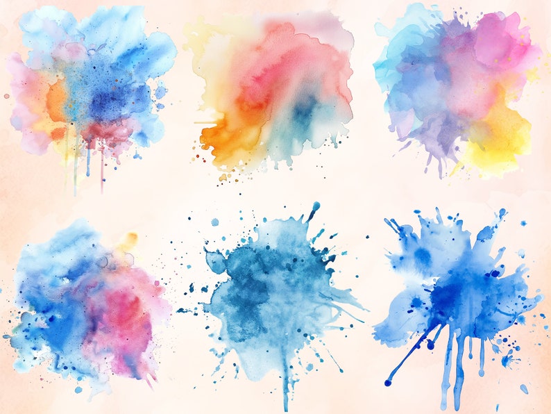 20 PNG Watercolor Splashes Clipart, Paint Splatter, Splash Background ...