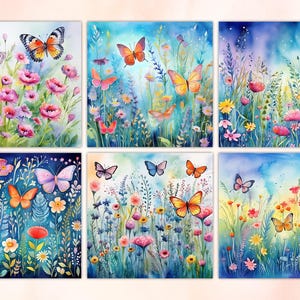 40 Watercolor Wildflowers and Butterflies Digital Papers, Floral ...