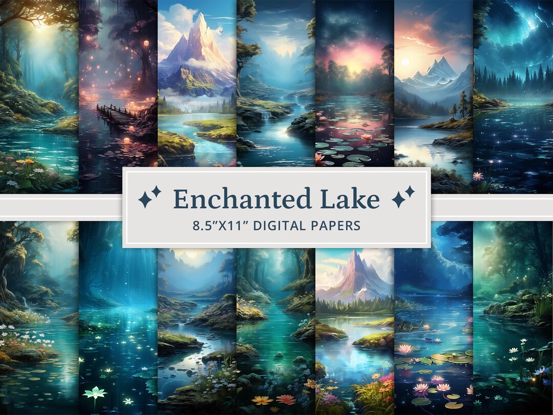 29 Enchanted Lake Digital Papers, Printable Digital Paper, Lake ...
