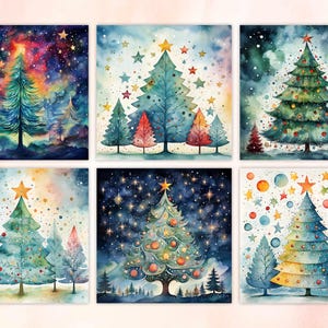 36 Watercolor Whimsical Christmas Tree Digital Papers, Christmas Tree ...
