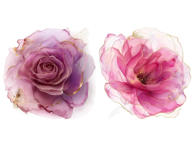 20 Abstract Pink Rose Clipart, Pink Gold Flower, Flowers Print ...