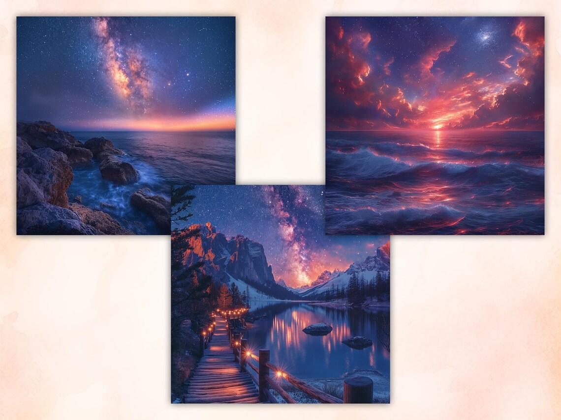 38 Magical Starry Night Digital Papers, Night Sky Texture Background ...