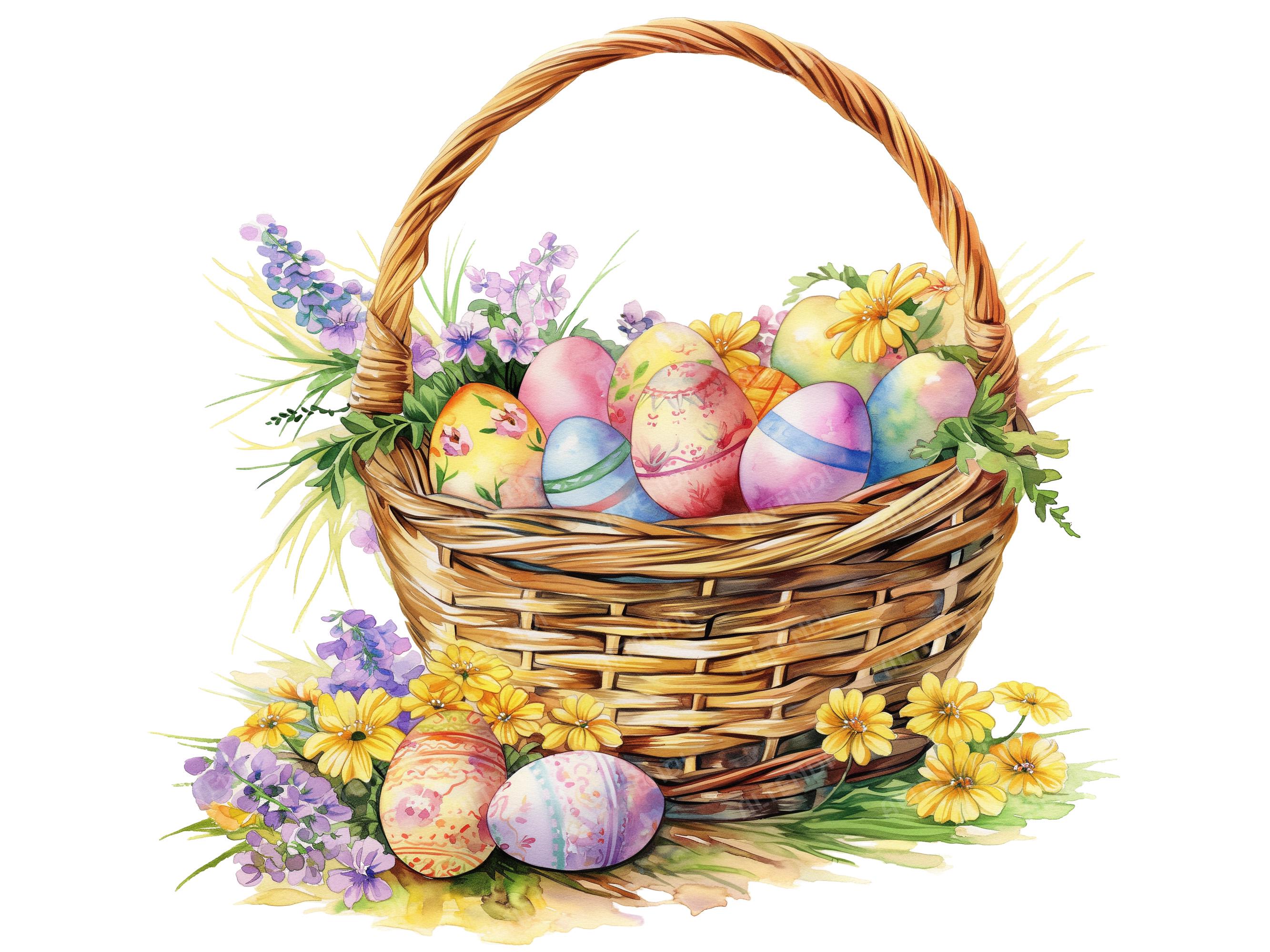 16 Watercolor Easter Baskets Clipart, Easter Eggs Clipart, Hand-painted ...