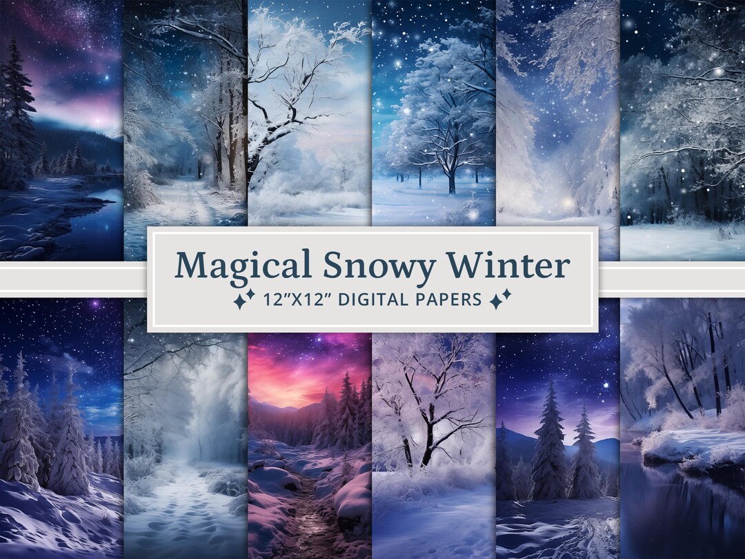 27 Magical Snowy Winter Digital Papers, Snowflakes, Winter Landscape ...