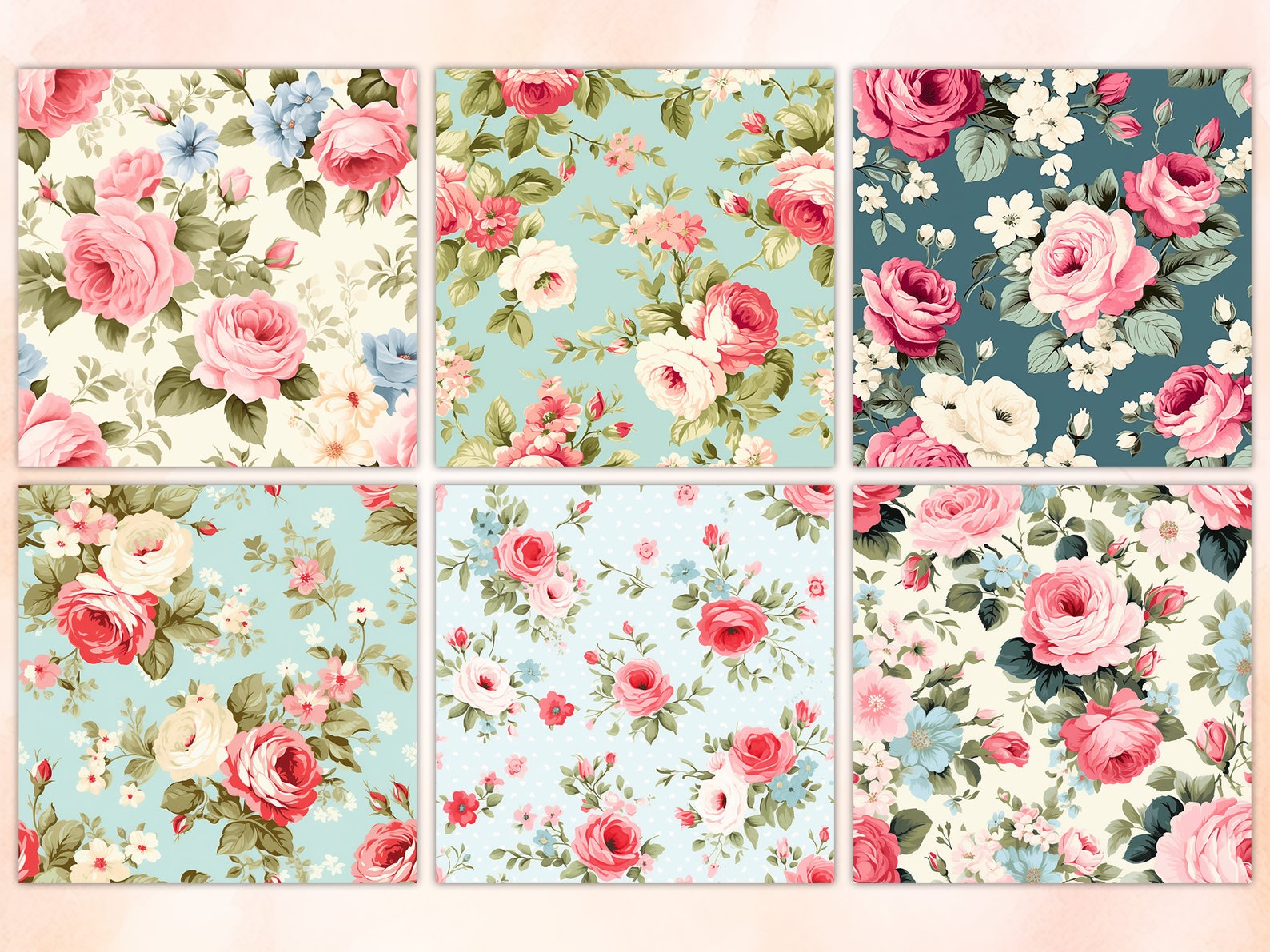 37 Shabby Chic Roses Seamless Digital Papers, Vintage Flowers Digital ...