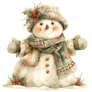 23 Vintage Watercolor Snowmen Clipart, Watercolor Snowman, Cute Snowman ...