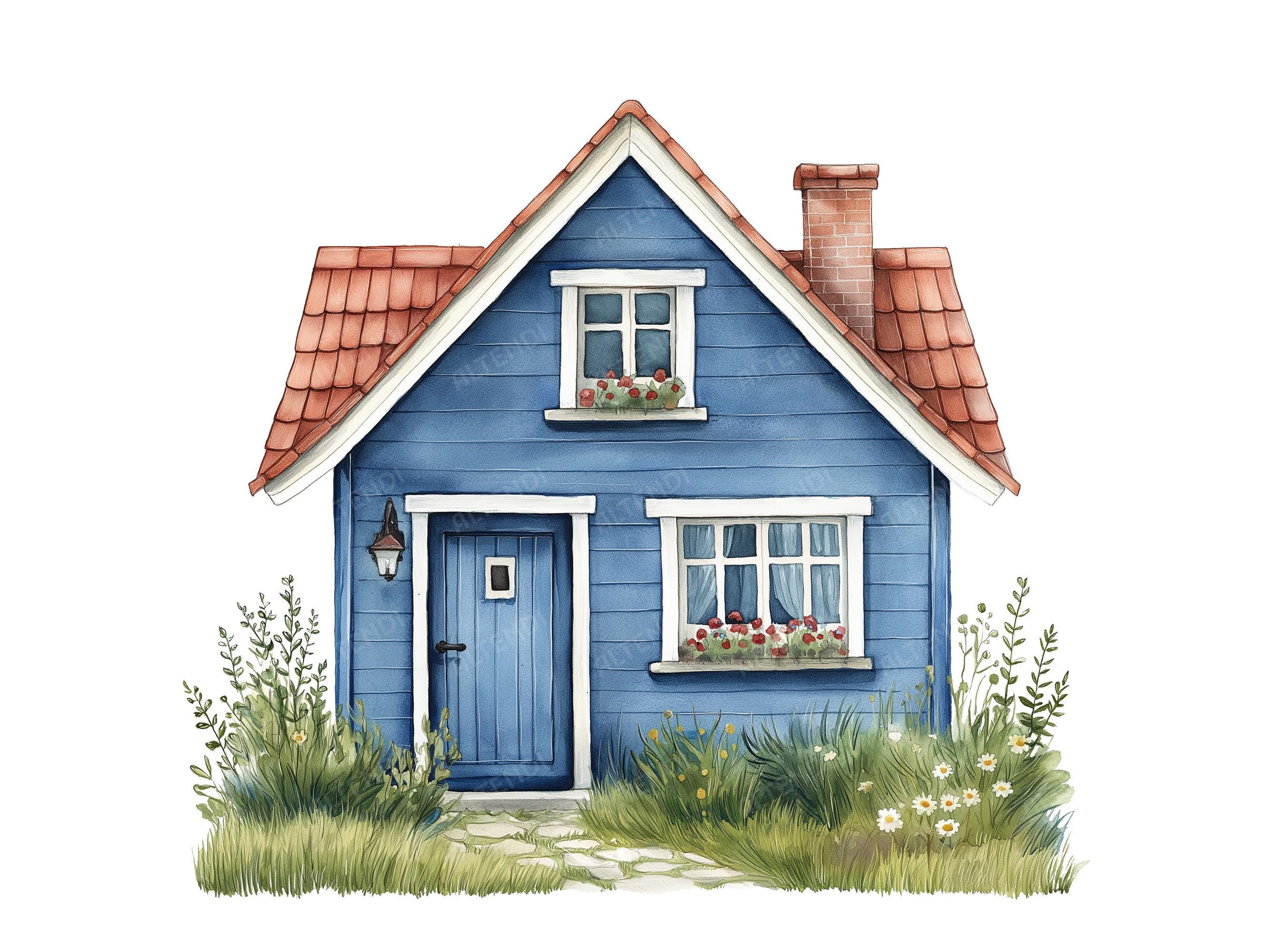 16 Watercolor Scandinavian Cottages Clipart, Scandinavian Cottages ...