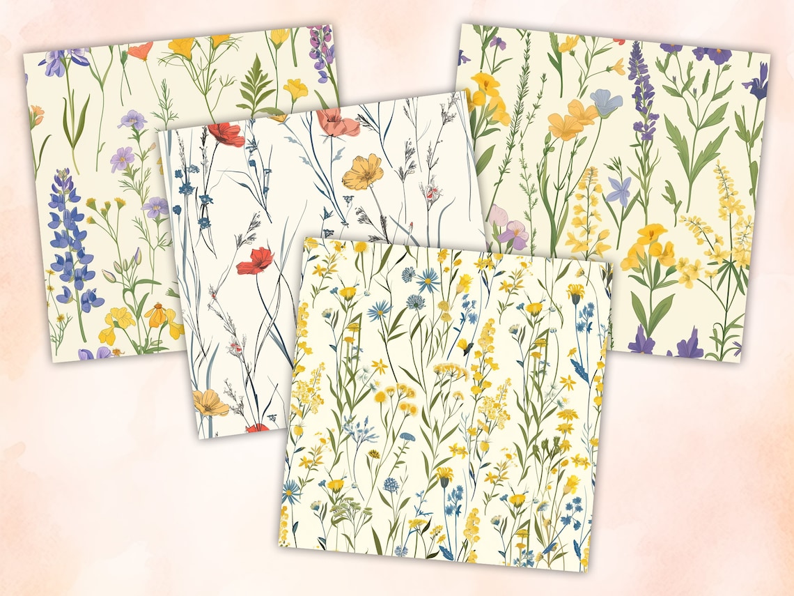 23 Vintage Wildflowers Seamless Digital Papers, Wildflower Seamless ...