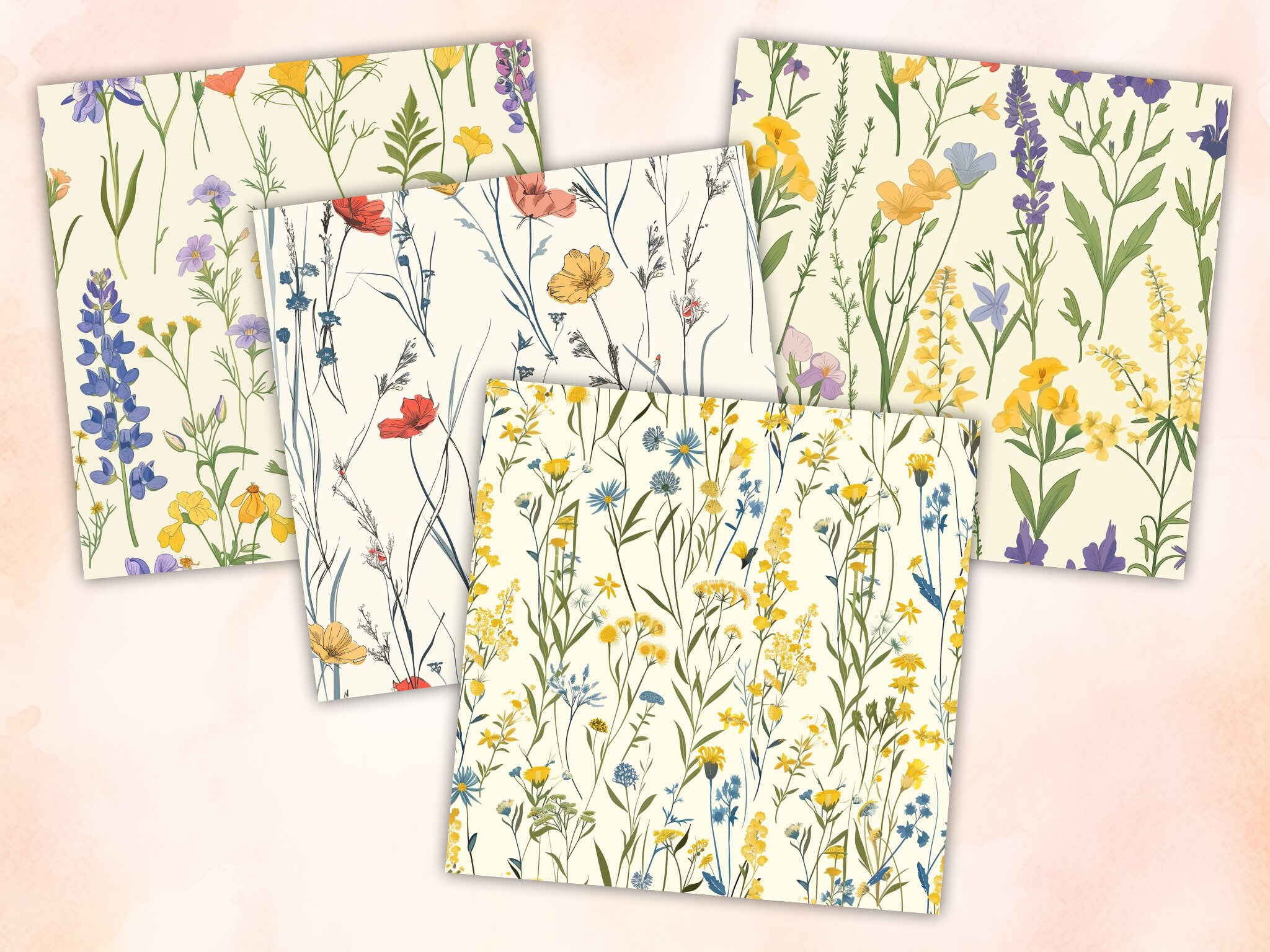 23 Vintage Wildflowers Seamless Digital Papers, Wildflower Seamless ...