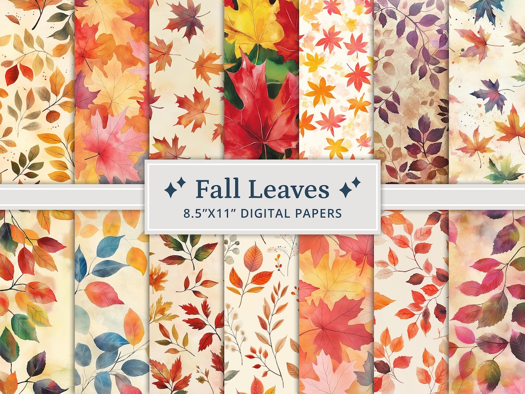 25 Watercolor Fall Leaves Digital Papers, Autumn Leaves Digital Paper ...