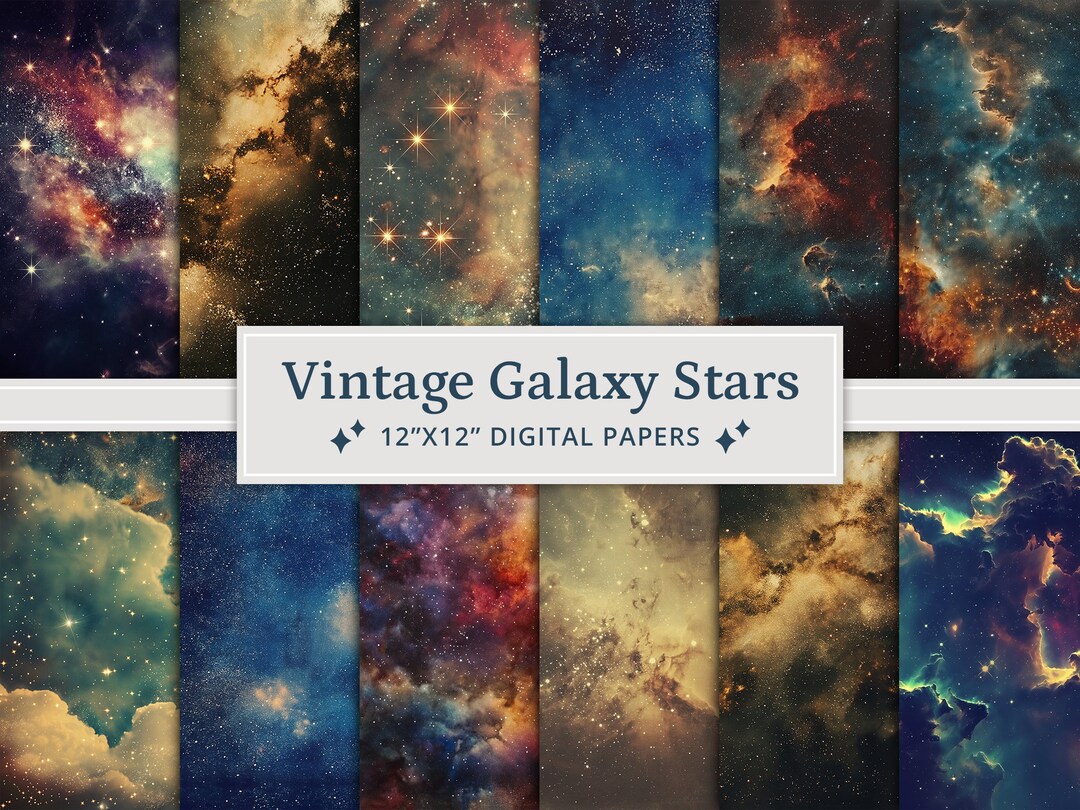 38 Vintage Galaxy Stars Digital Papers, Printable Scrapbook Paper ...