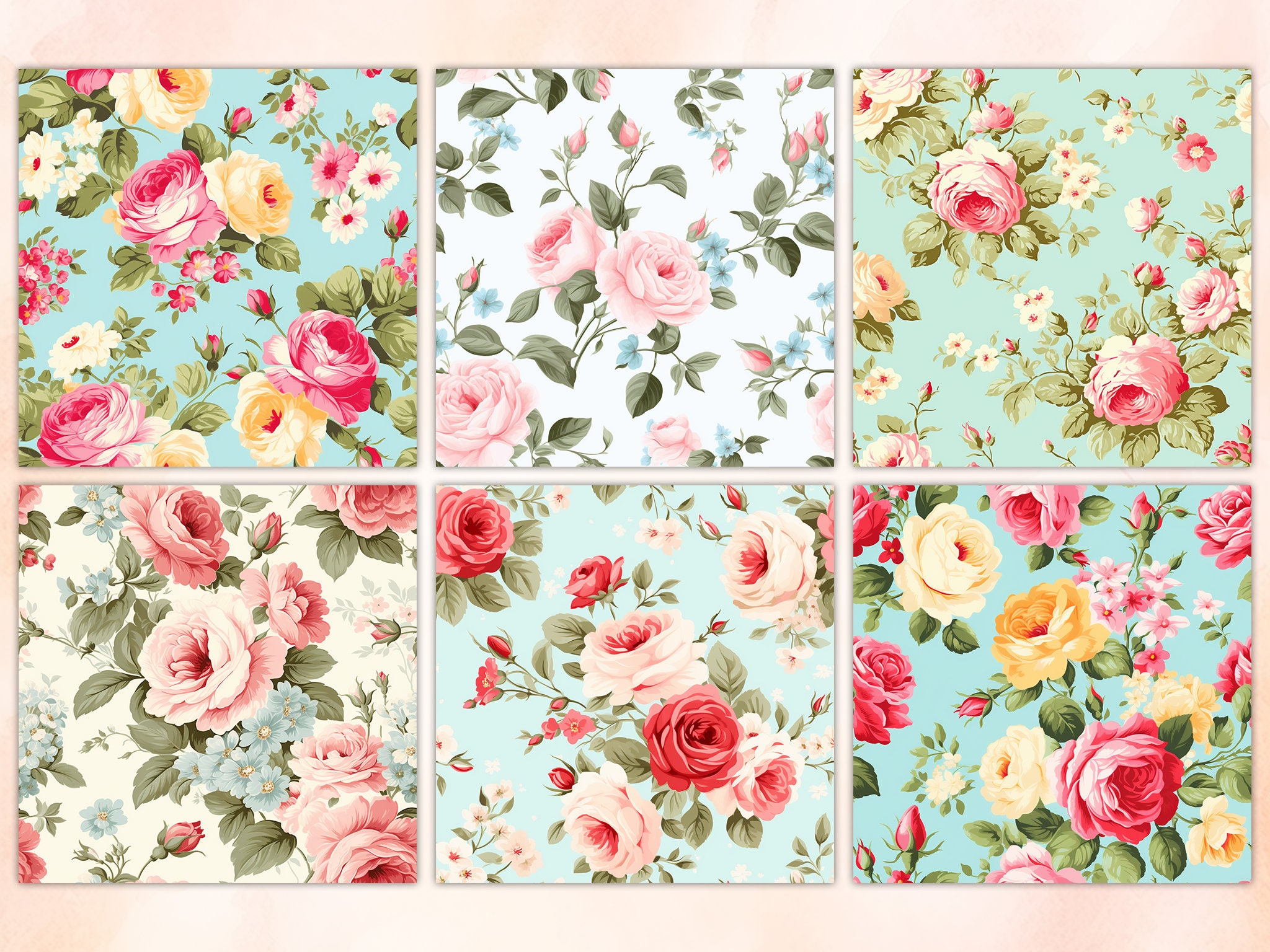37 Shabby Chic Roses Seamless Digital Papers, Vintage Flowers Digital ...