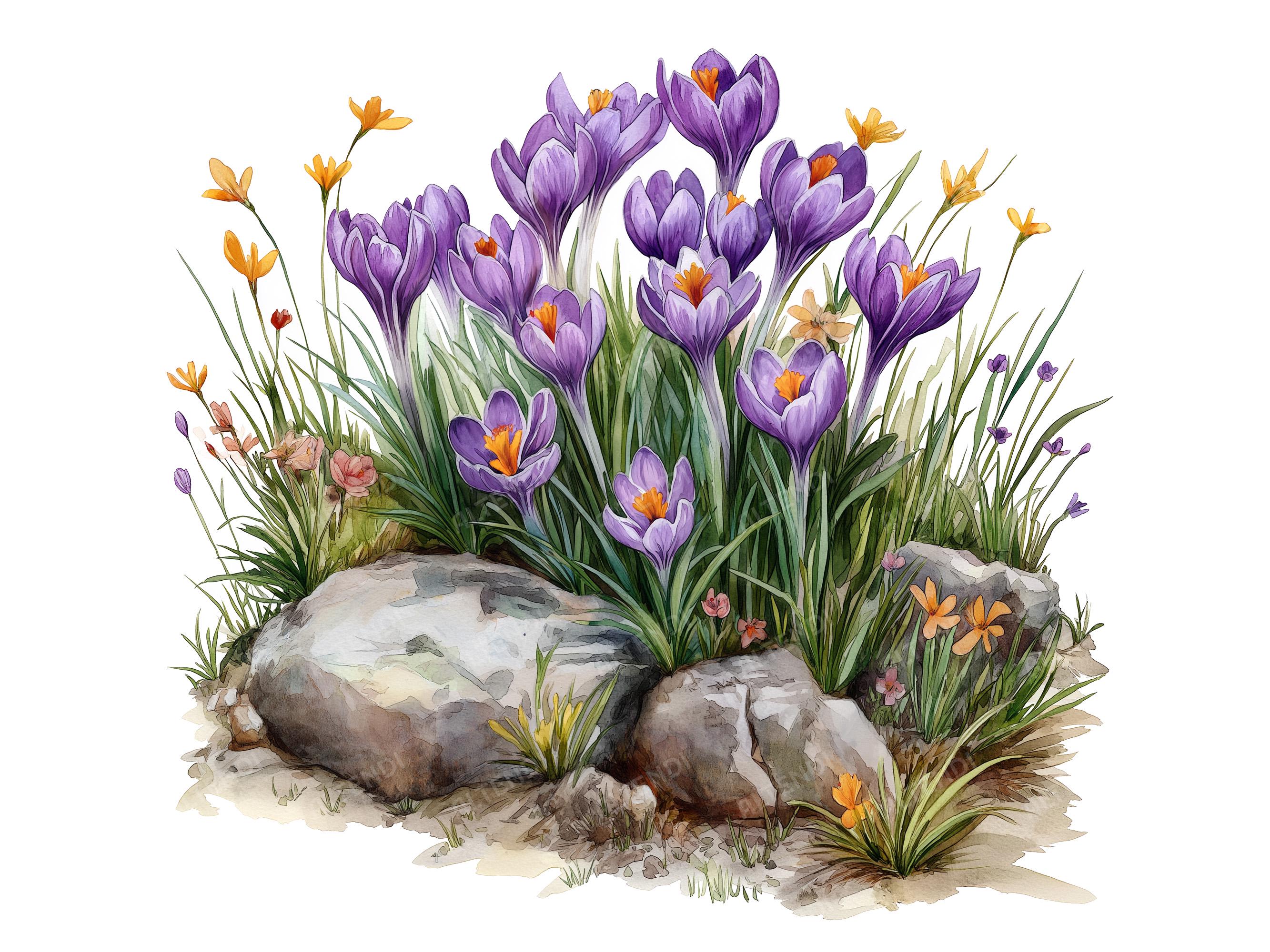 24 Watercolor Crocus Clipart, High Quality Jpgs, Crocus Flowerbed ...