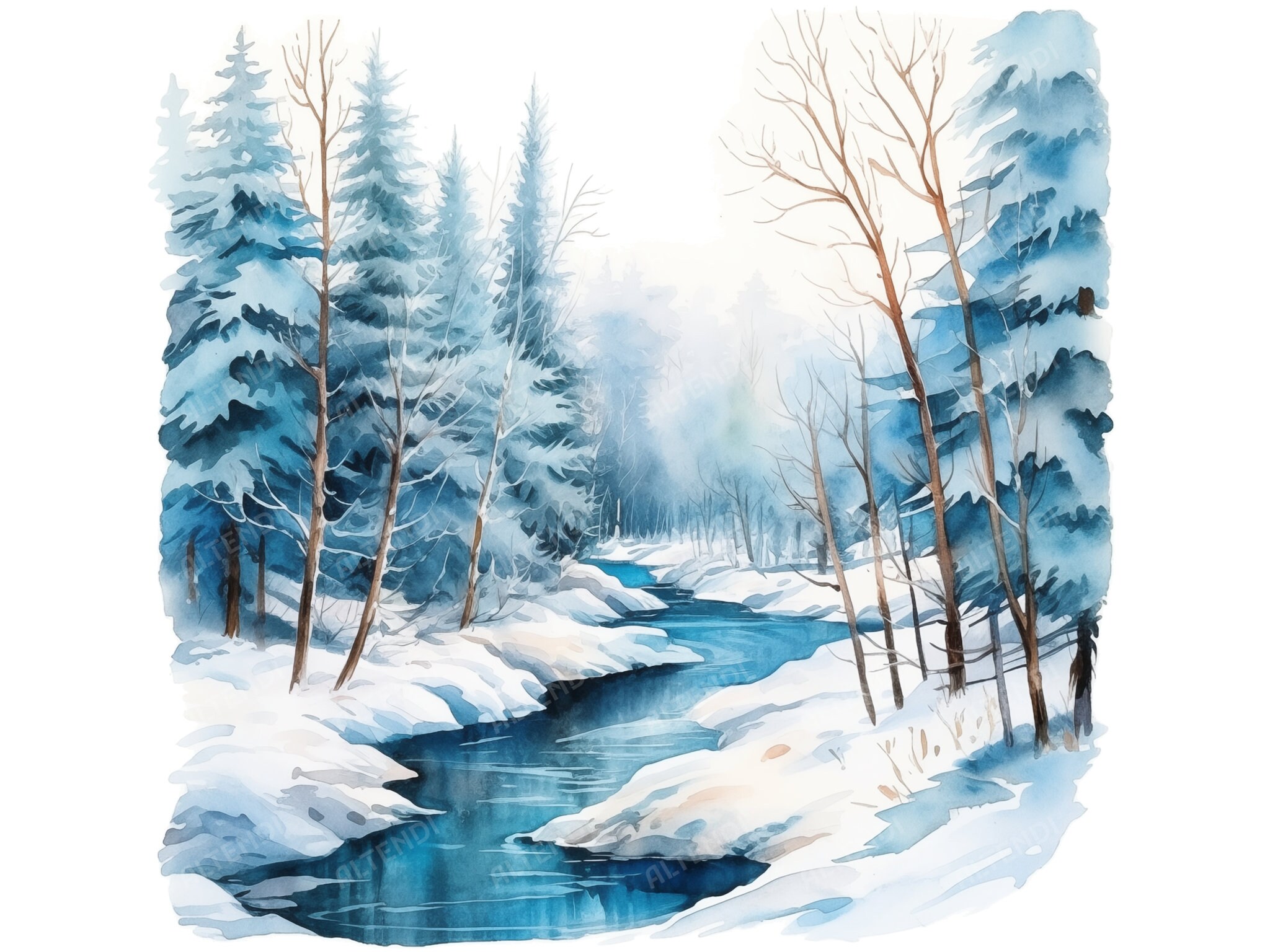 26 Watercolor Winter Forest Clipart, Winter Woodland Clipart, High ...