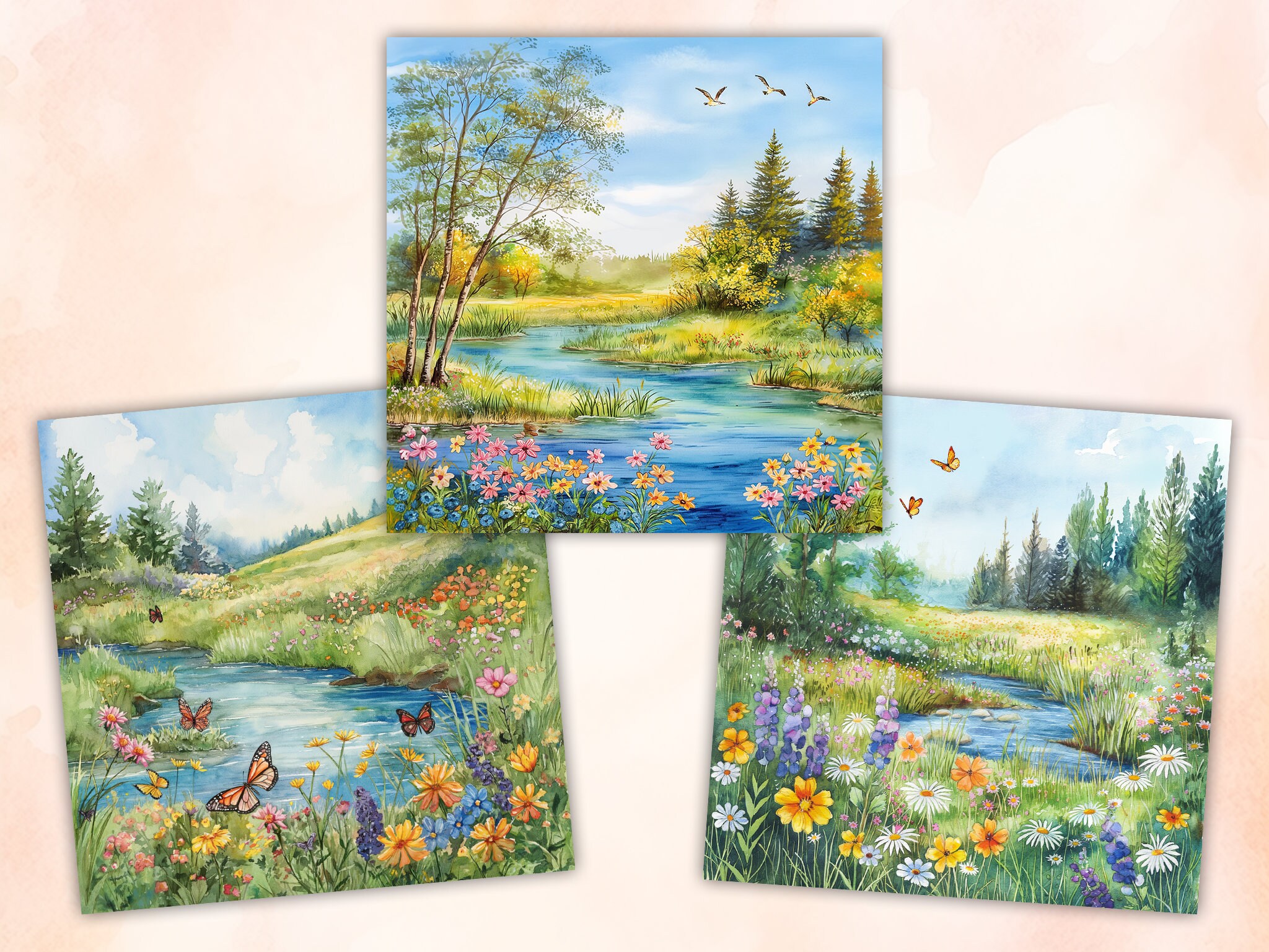 26 Watercolor Wildflower Fields Digital Papers, Wildflower Digital ...