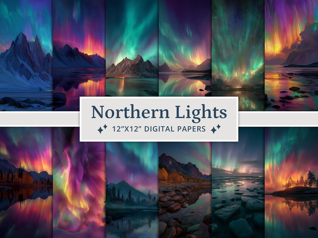 30 Northern Lights Digital Papers, Aurora Borealis Texture Background ...