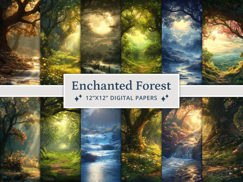 30 Fantasy Enchanted Forest Digital Papers, Magical Mystery Forest ...