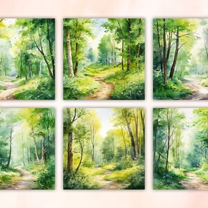 26 Watercolor Summer Forest Digital Papers, Green Forest, Printable ...