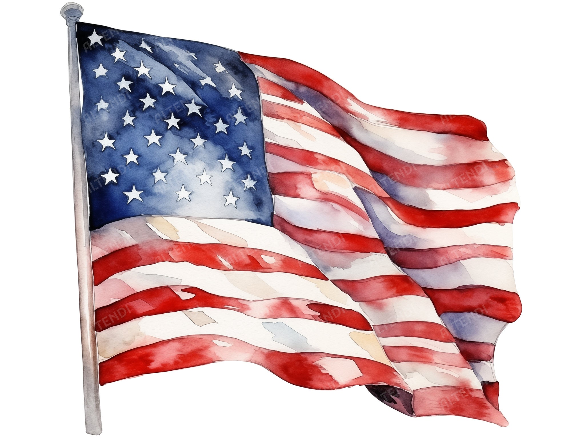 15 USA Flag Clipart, Watercolor USA Flag, Printable Watercolor Clipart ...