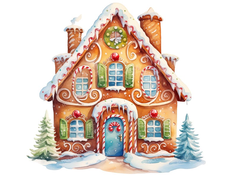 16 Gingerbread House Clipart, Watercolor Gingerbread Houses, Christmas ...