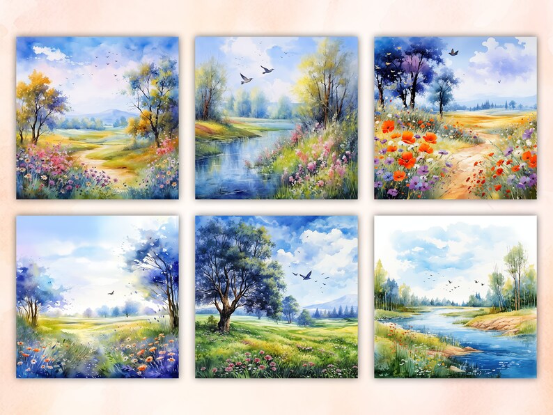 18 Watercolor Wildflower Fields Digital Papers, Wildflower Digital ...