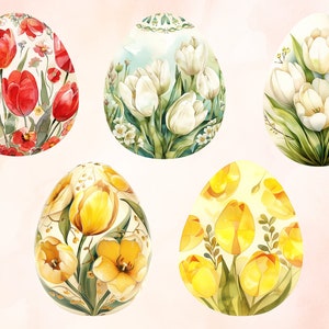 13 PNG Watercolor Easter Eggs With Tulips Clipart, Hand-painted Easter ...