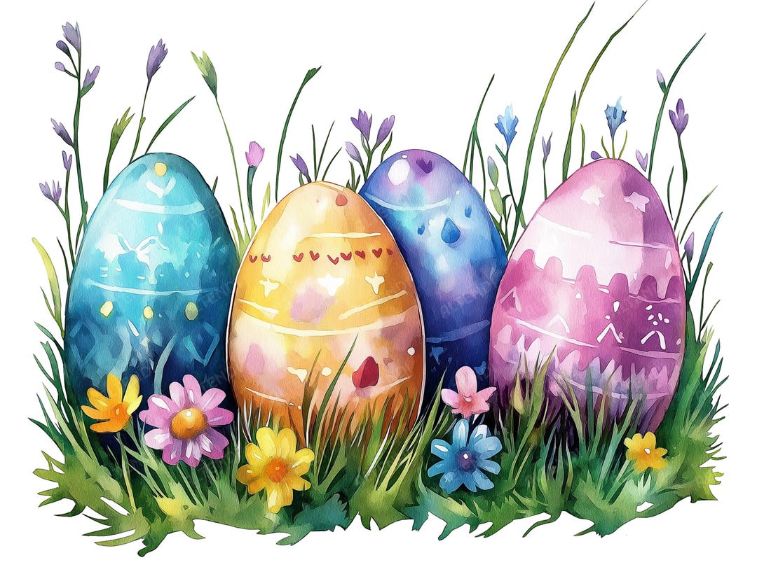 32 Watercolor Easter Eggs Clipart, Hand-painted Easter Eggs ...