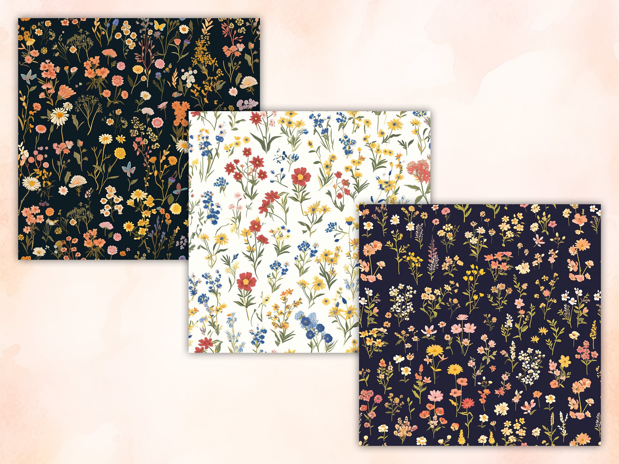 24 Vintage Wildflowers Seamless Digital Papers, Wildflower Seamless ...