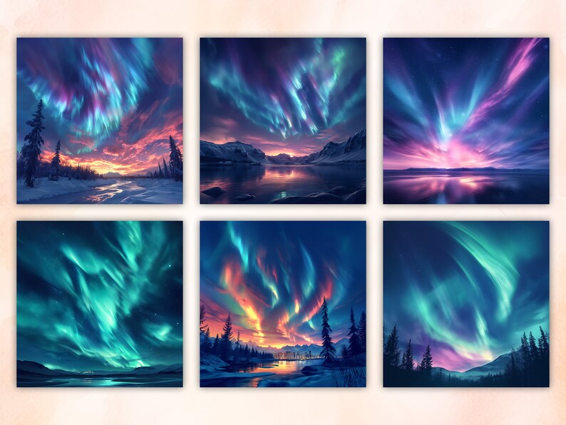 35 Northern Lights Digital Papers, Aurora Borealis Texture Background ...