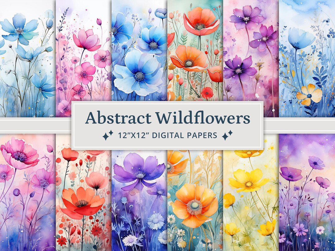 20 Watercolor Abstract Wildflowers Digital Papers, Wildflower Junk ...