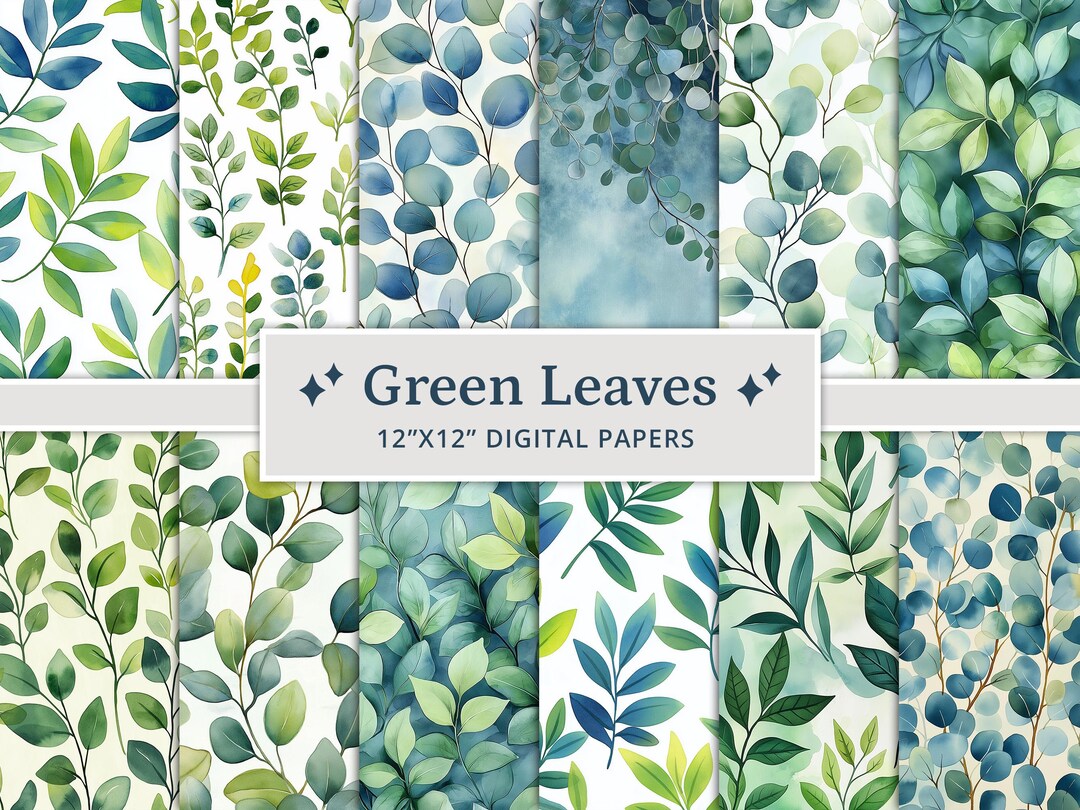 30 Watercolor Green Leaves Digital Papers, Greenery Scrapbook Paper ...