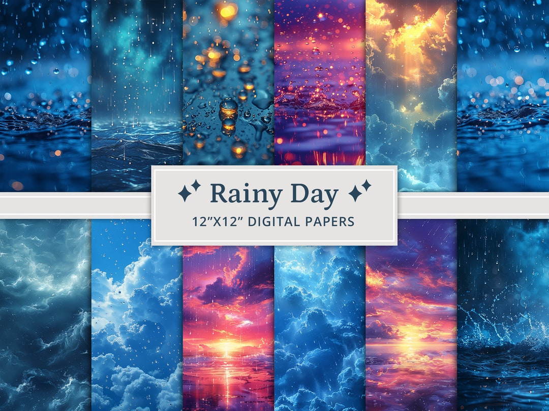 28 Rainy Day Digital Papers, Rain Clouds, Ocean Rain, Sea Rain, Rainy ...