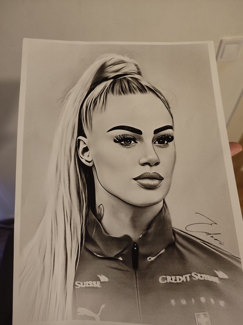 Alisha Lehmann Portrait Black and White Draw Wall Art Women Football ...