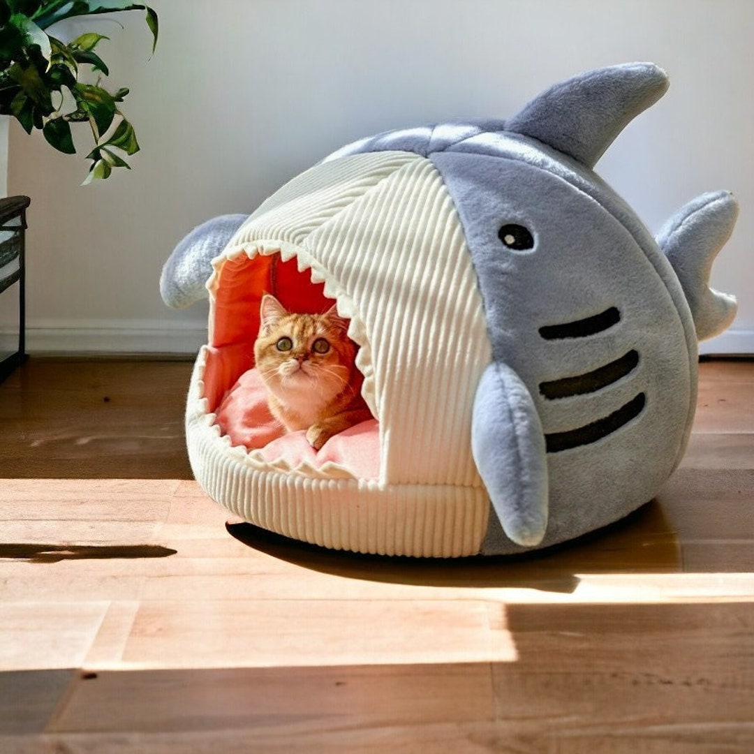 Enclosed Shark Cat Bed, Cute Cat Shark House, Super Shark Cat Bed ...