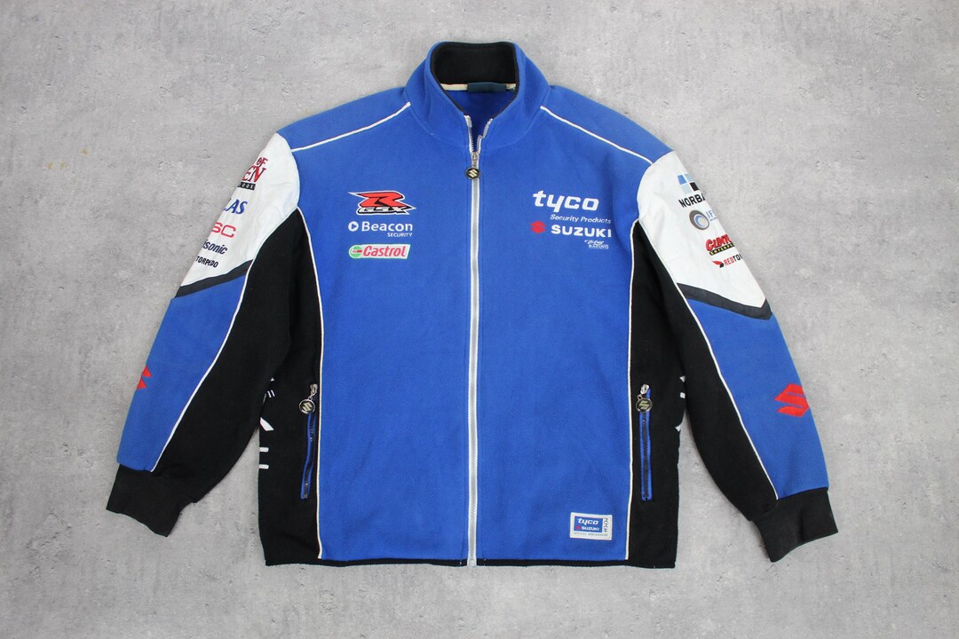 Vintage Suzuki Racing Fleece Sweater Full Zip Jacket Superbike Moto GP ...