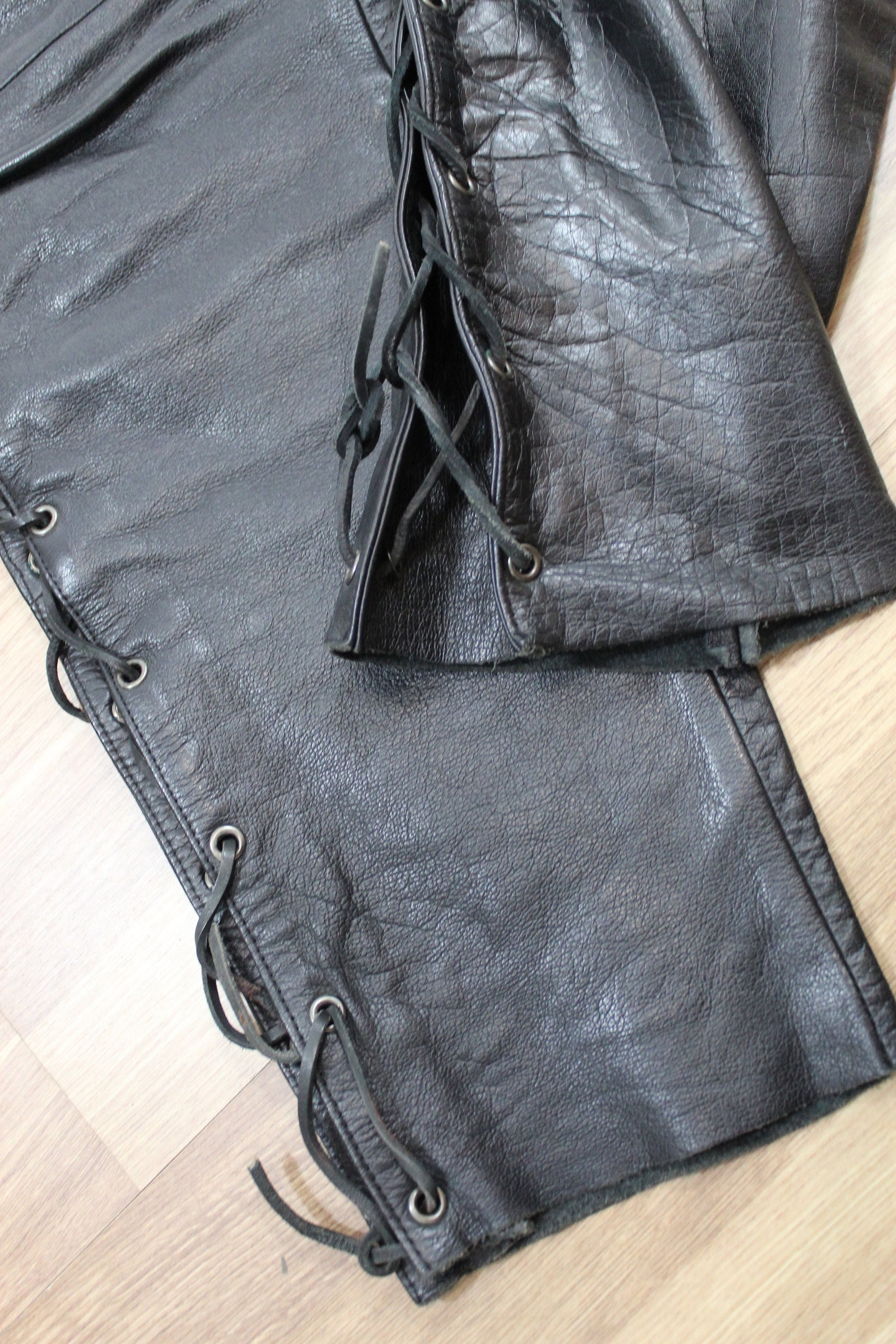 Lace up Leather Pants Vintage Motorcycle Black Trousers Buffalo Leather ...