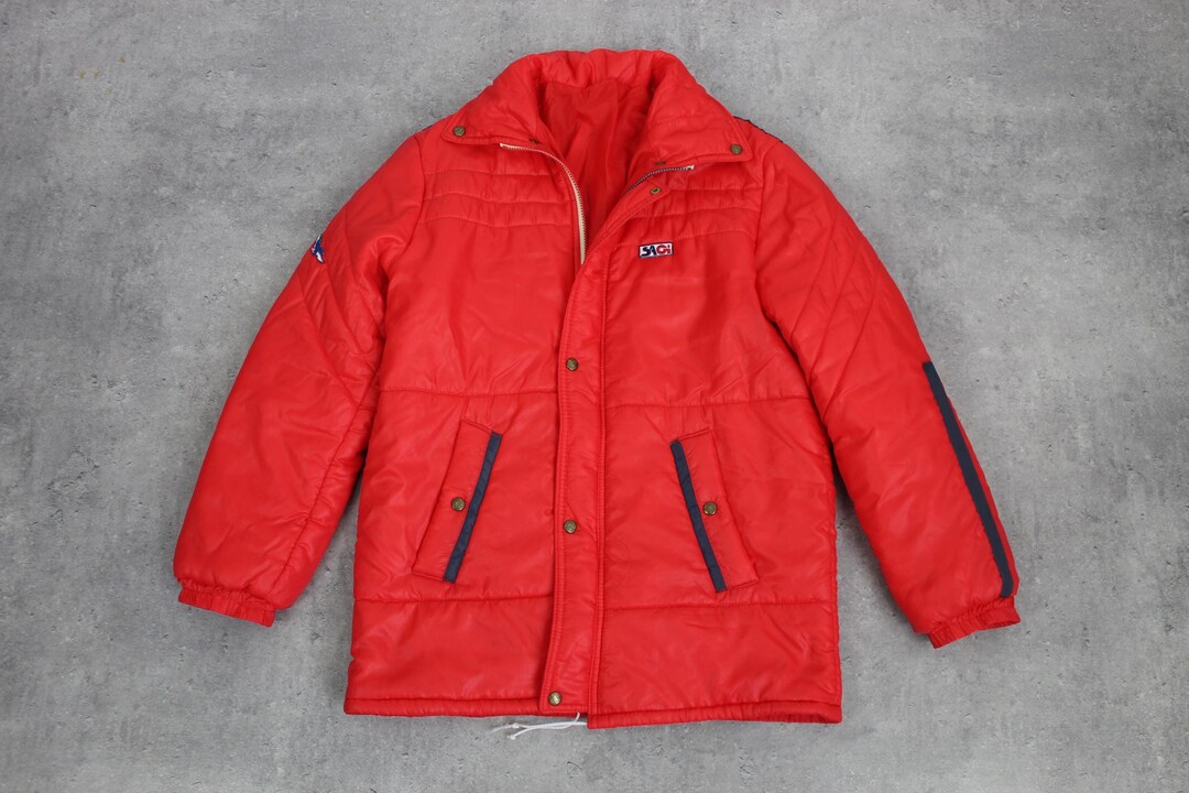 Red Puffer Jacket 80s Ski Jacket Retro Puffy Coat Winter Jacket 1980s ...