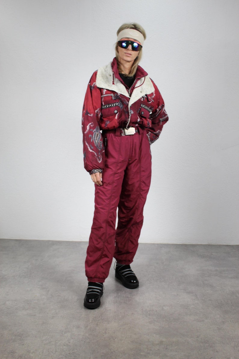 80s One Piece Ski Suit Vintage Maroon Ski Winter Jumpsuit Retro ...