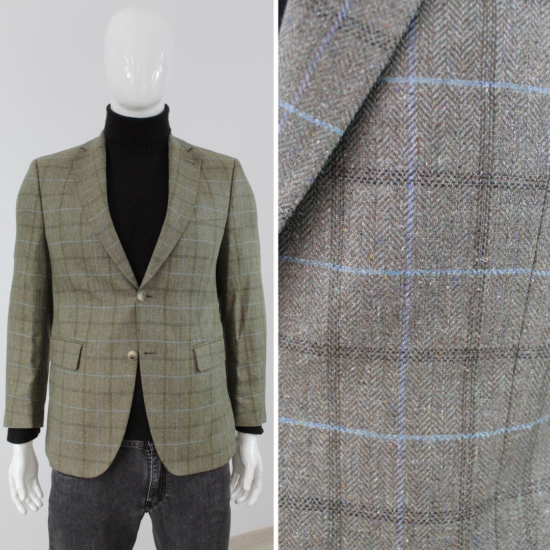 Silk Plaid Blazer Y2K Barutti Jacket Plaid Checkered Olive Blue Tartan ...