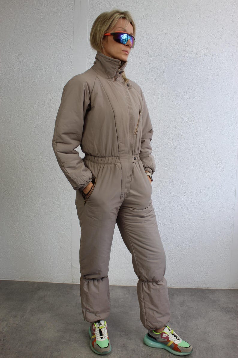 80s One Piece Ski Suit Beige Winter Jumpsuit Vintage Snowsuit Retro ...