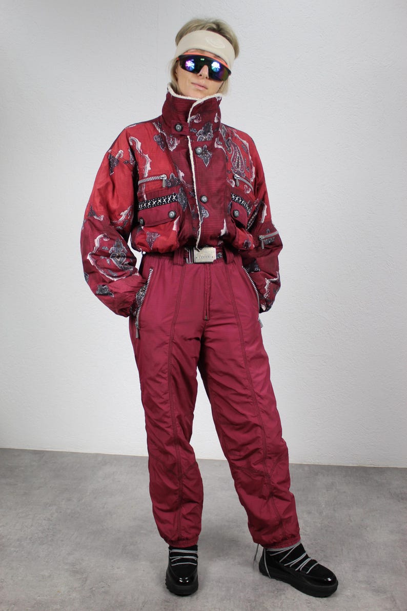 80s One Piece Ski Suit Vintage Maroon Ski Winter Jumpsuit Retro ...