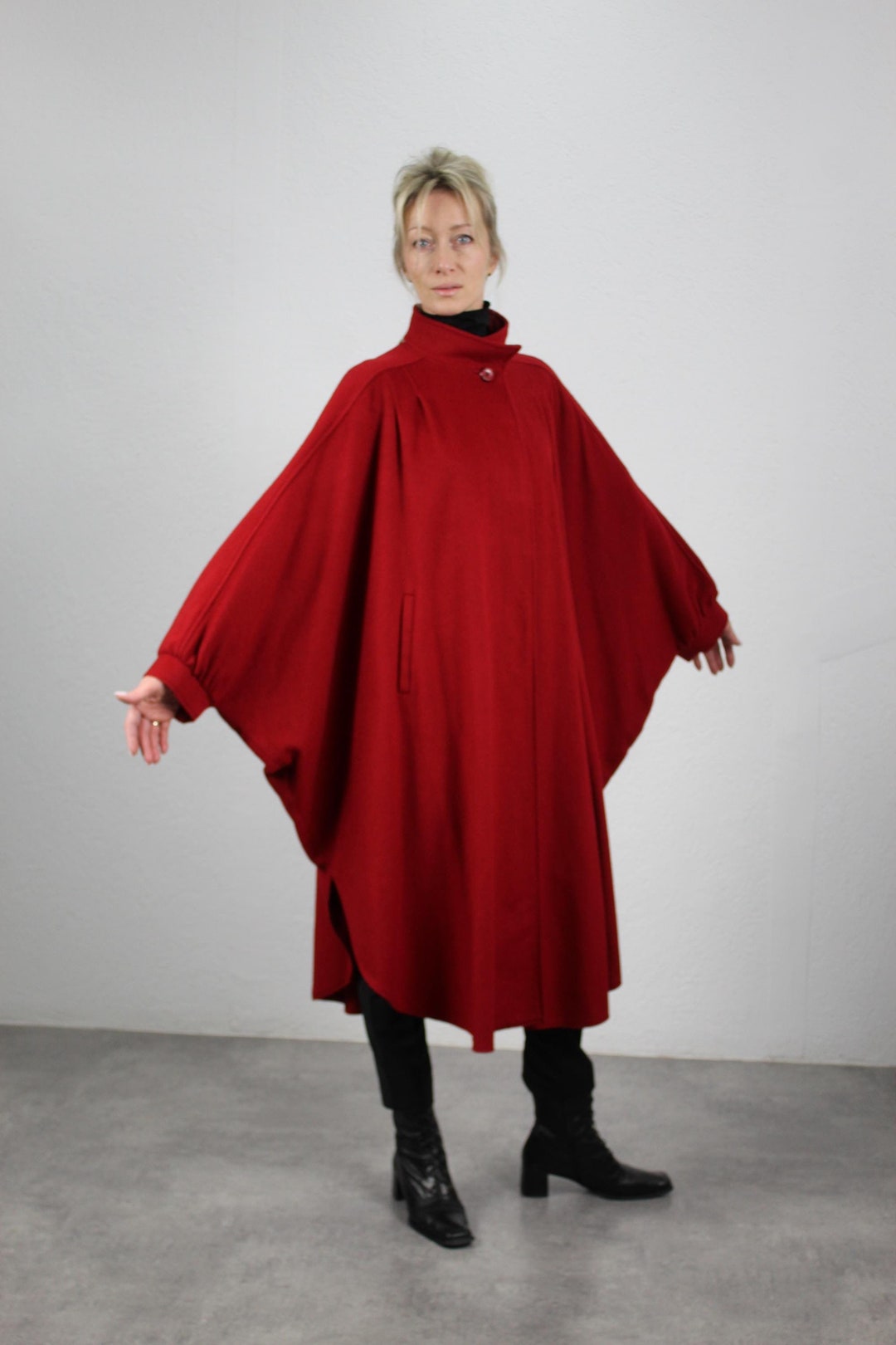 Vintage Wool Cape / Red Wool Cape / Austrian Wool Cloak / Fall Cape ...