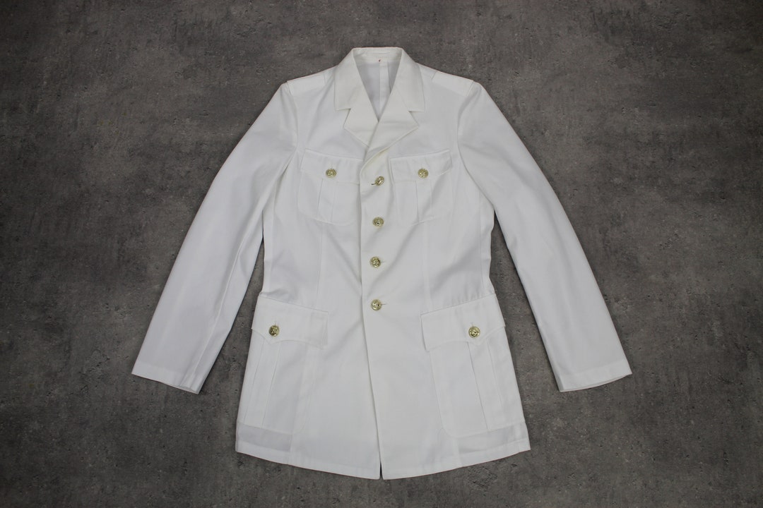 White Military Blazer Gold Button Army Jacket Commando Coat Vintage ...