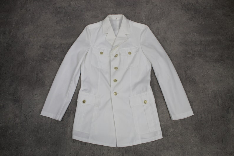 White Military Blazer Gold Button Army Jacket Commando Coat Vintage ...