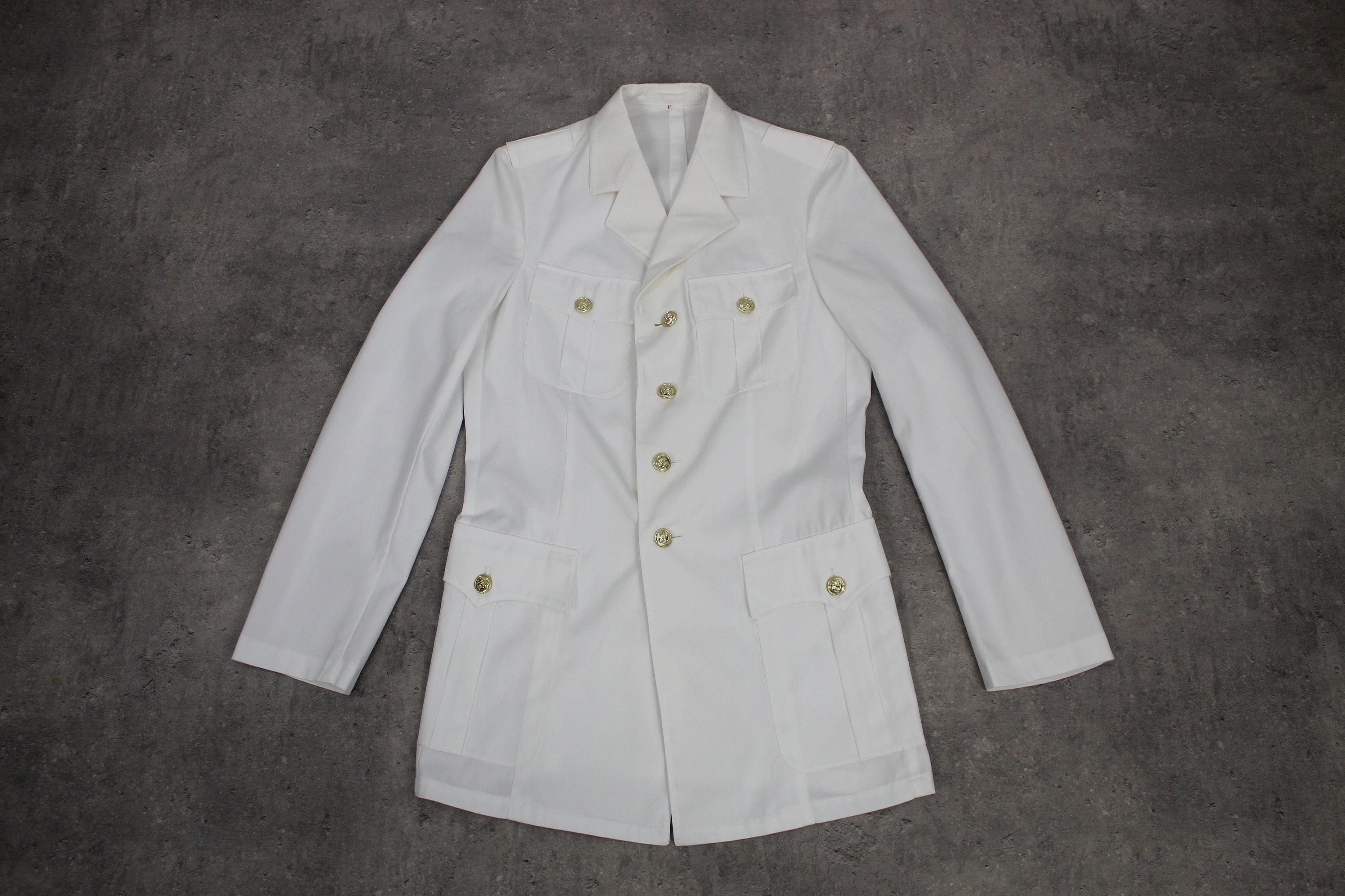 White Military Blazer Gold Button Army Jacket Commando Coat Vintage ...