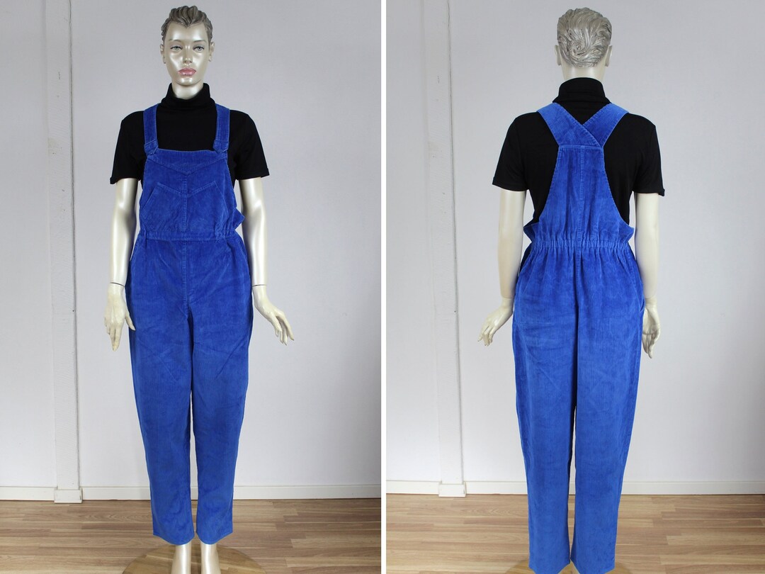 Corduroy Overalls 90s Bib Royal Blue Dungarees Long Pants Retro Overall ...